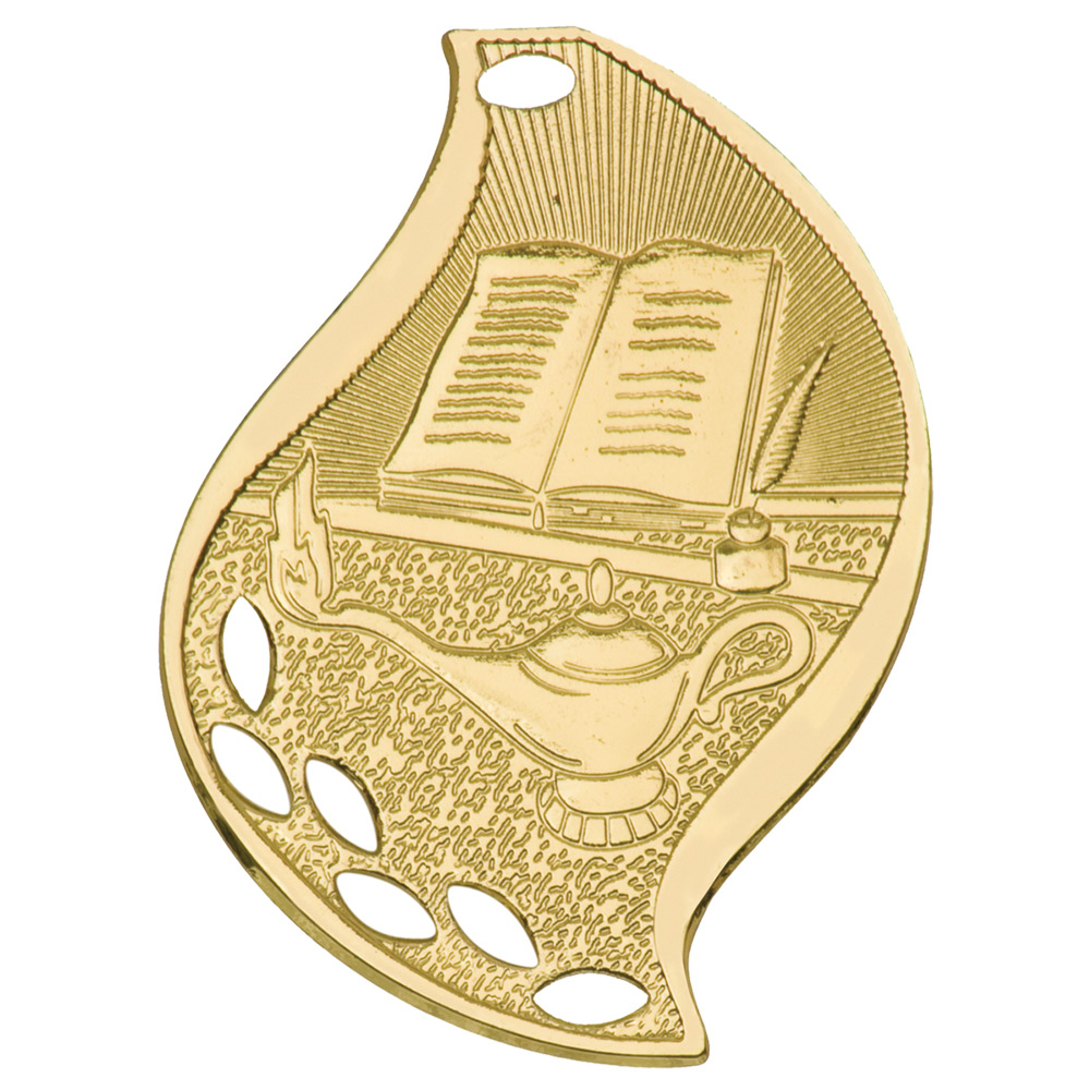 2 1/4" Bright Gold Lamp of Knowledge Laserable Flame Medal - Awards for ...