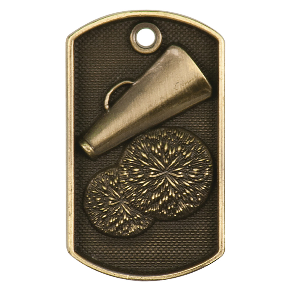 2" Antique Gold 3D Cheer Dog Tag - Awards for Less