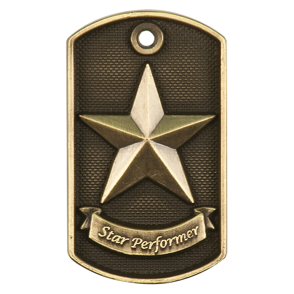 2" Antique Gold 3D Star Performer Dog Tag - Awards for Less
