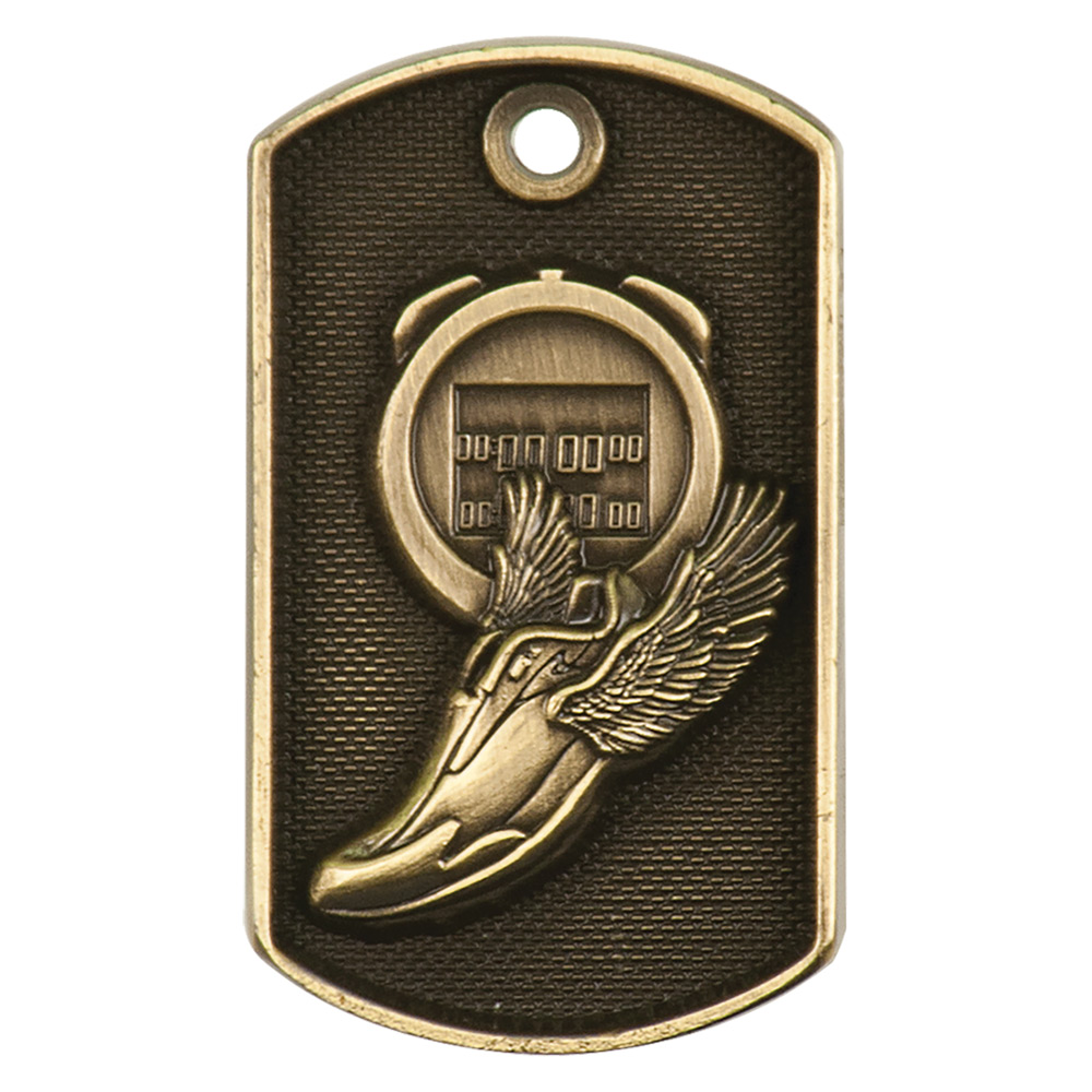 2" Antique Gold 3D Track Dog Tag - Awards for Less