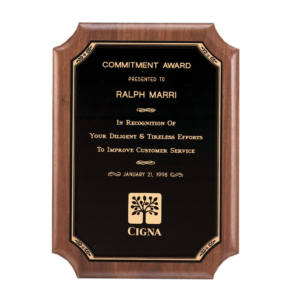 American Walnut Plaque - Black Brass Gold Border - Awards for Less