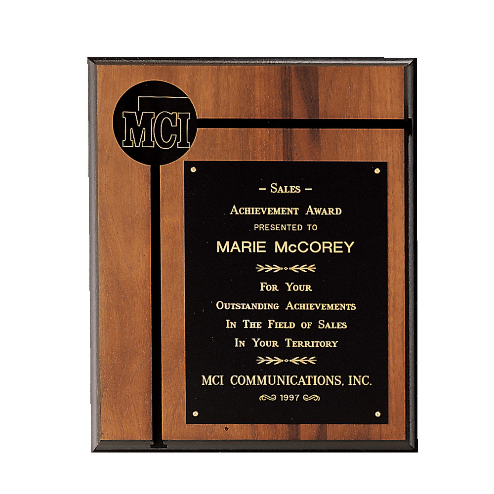 American Walnut Plaque - Solid Black Brass Plate - Awards for Less