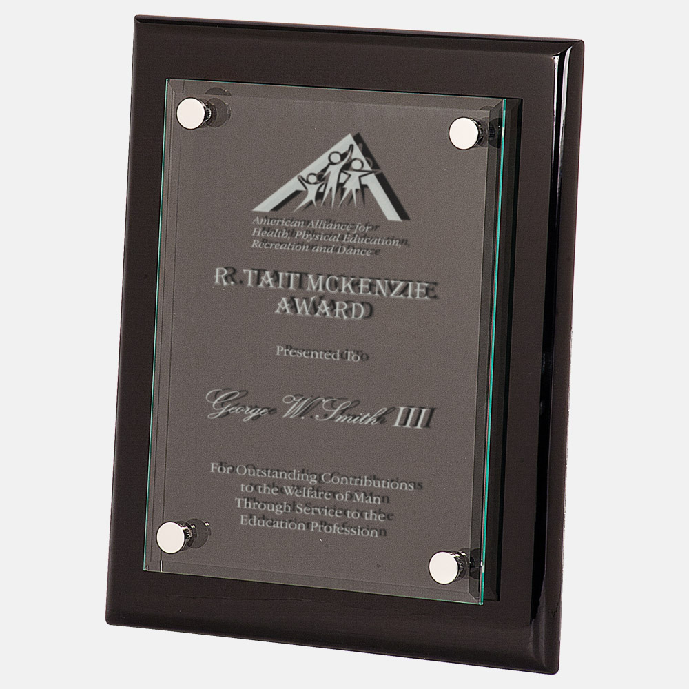 Black Piano Finish Floating Glass Plaque - Awards for Less