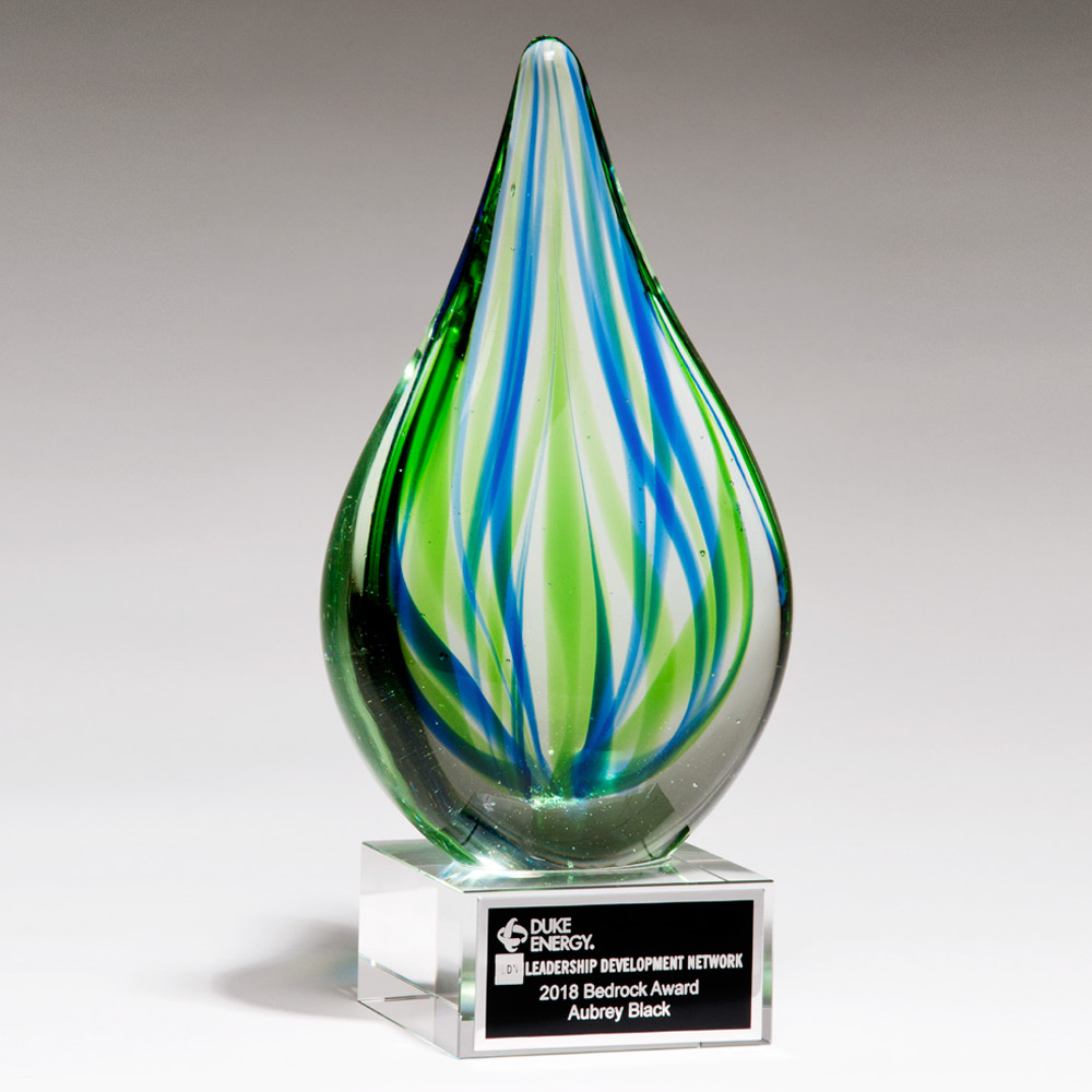 Droplet-Shaped Art Glass Award with Clear Glass Base - Awards for Less
