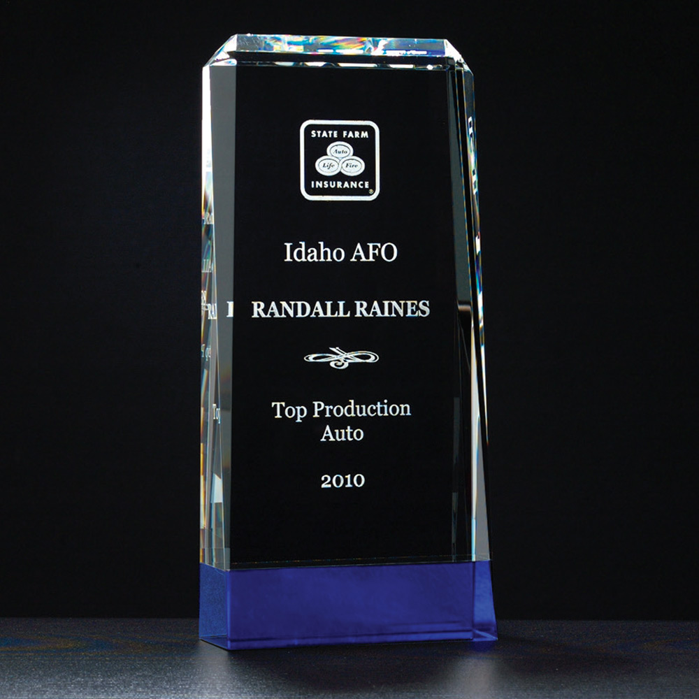 Premium Series Clear Crystal Trophy with Cobalt Blue Crystal Base ...