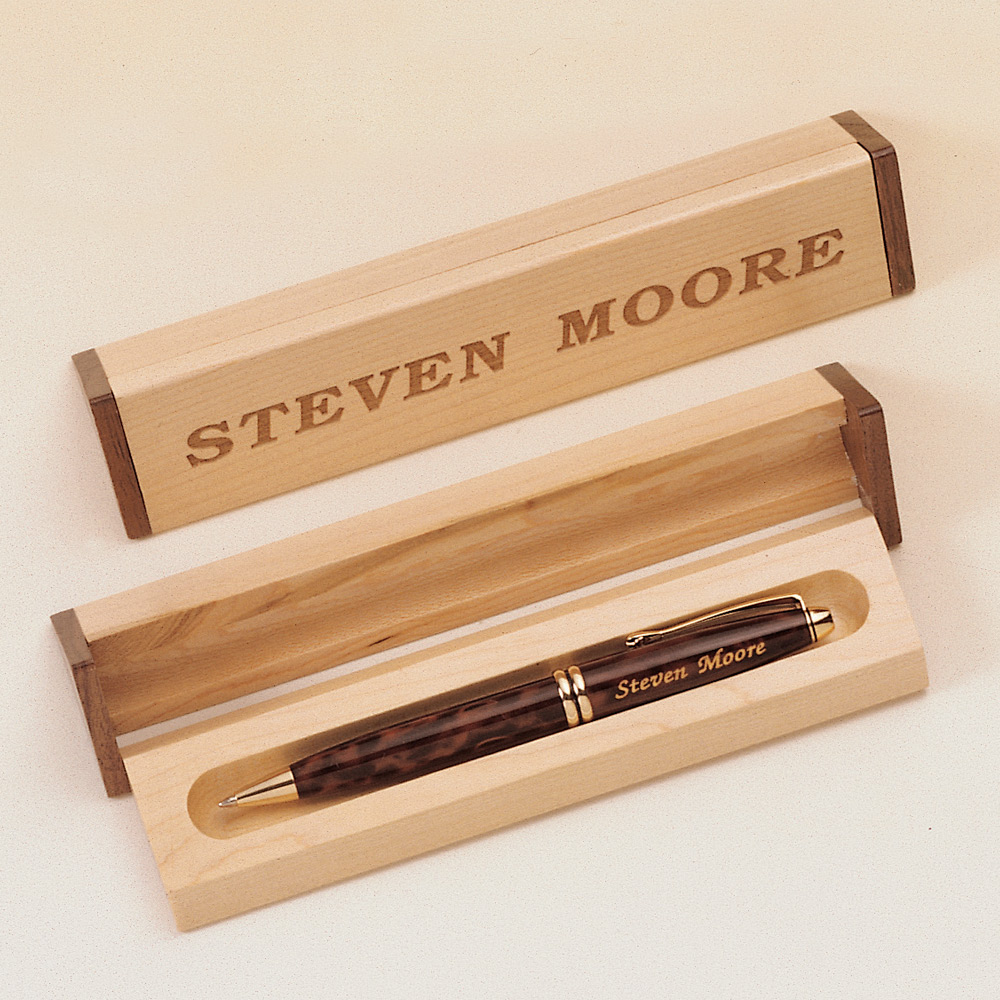 Tortoise Shell Pen and Maple and Walnut Box - Awards for Less