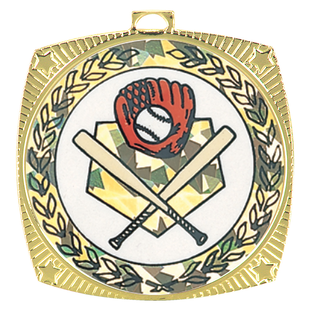 2 1/8" Bright Gold Square Star 2" Insert Holder Medal - Awards for Less