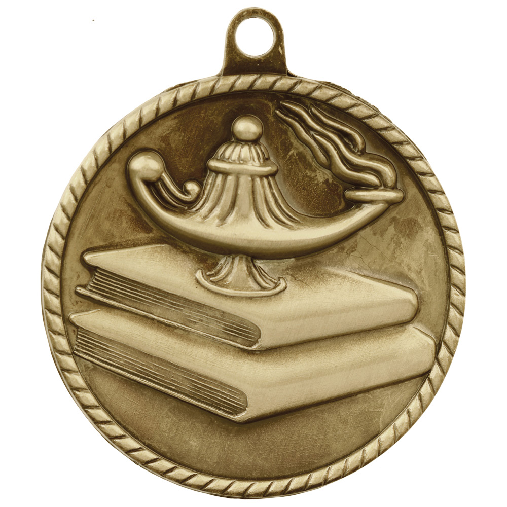 2" Antique Gold Lamp of Knowledge High Relief Medal - Awards for Less