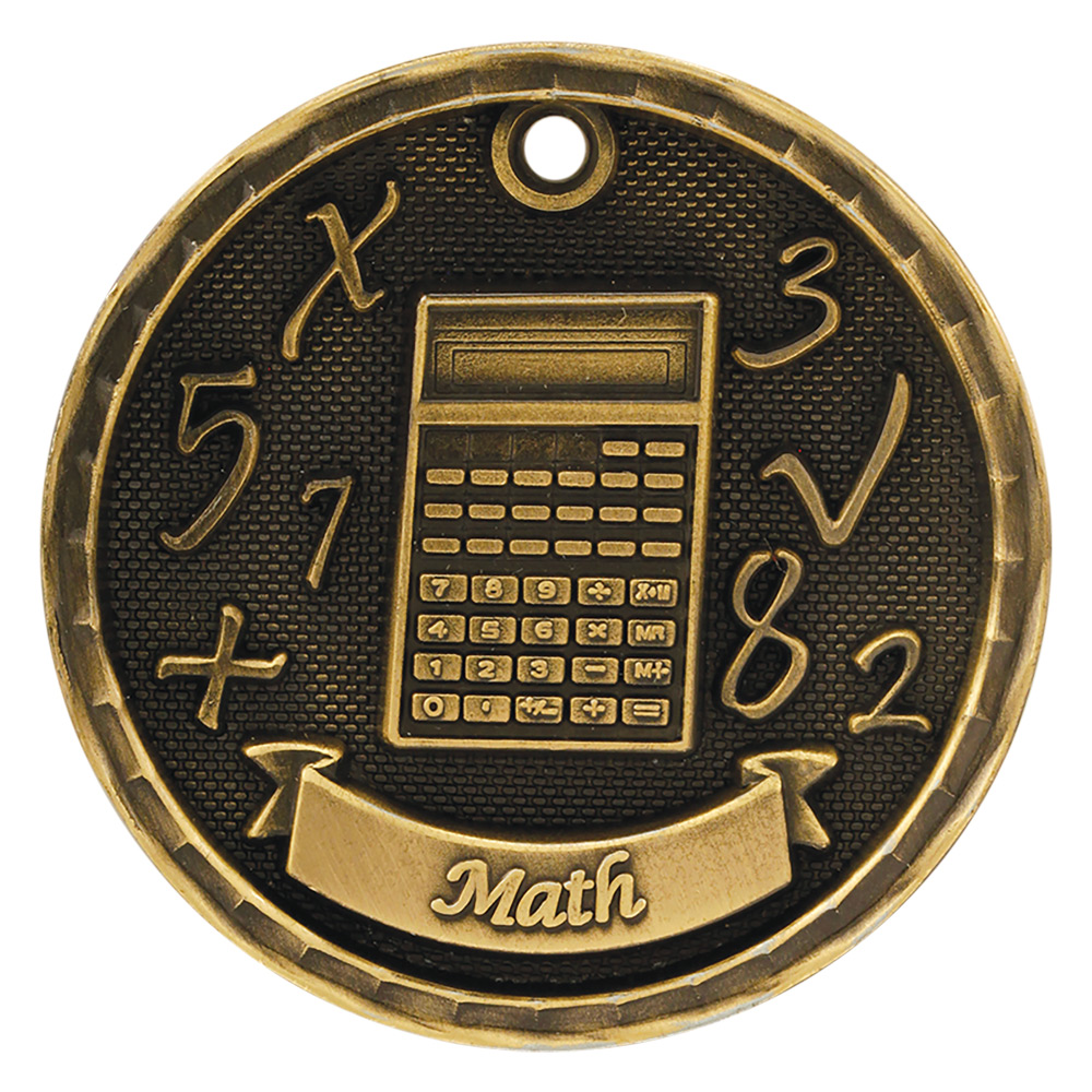 2" Antique Gold 3D Math Medal - Awards for Less