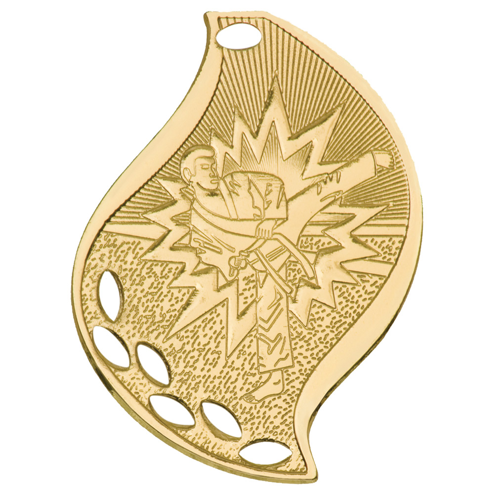2 1/4" Bright Gold Martial Arts Laserable Flame Medal - Awards for Less