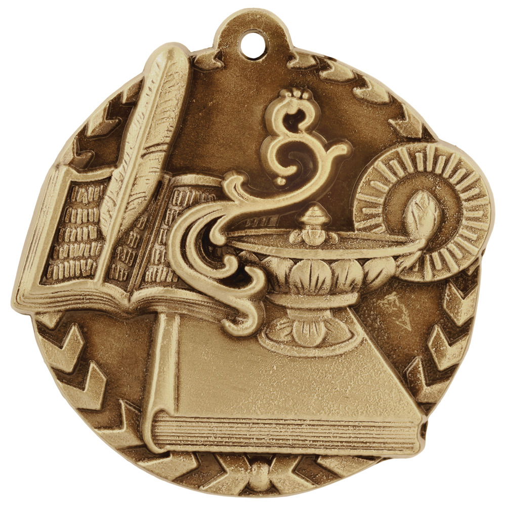 1 3/4" Antique Gold Lamp of Knowledge Millennium Medal - Awards for Less